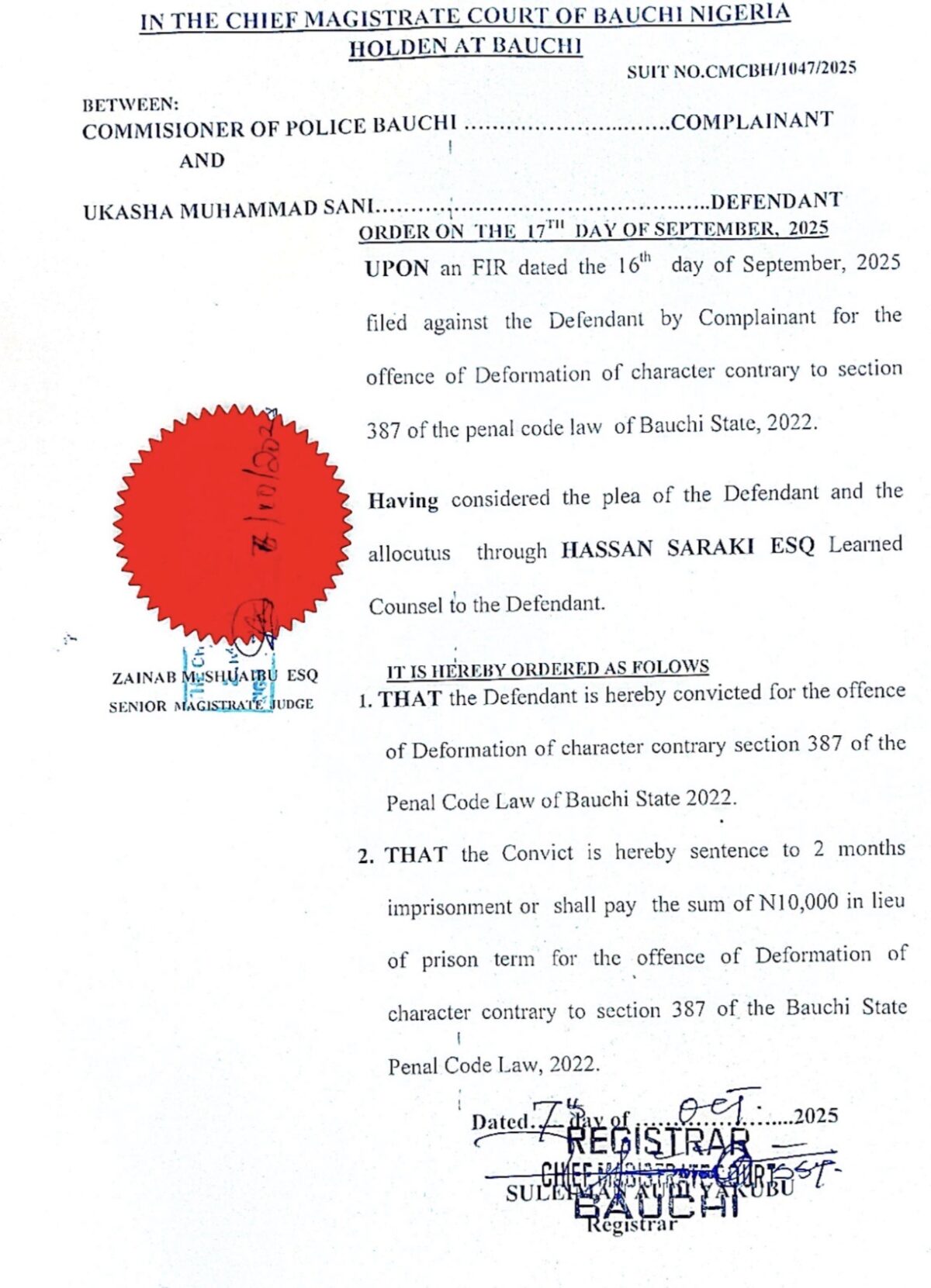 Court convicts Ukasha Sani for defaming Abba Lawal - Peoples Gazette ...