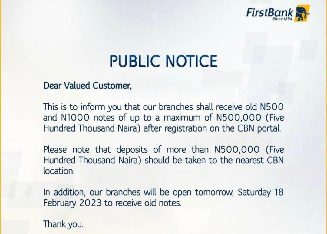Banks begin collecting old N500, N1,000 notes; CBN to receive cash ...